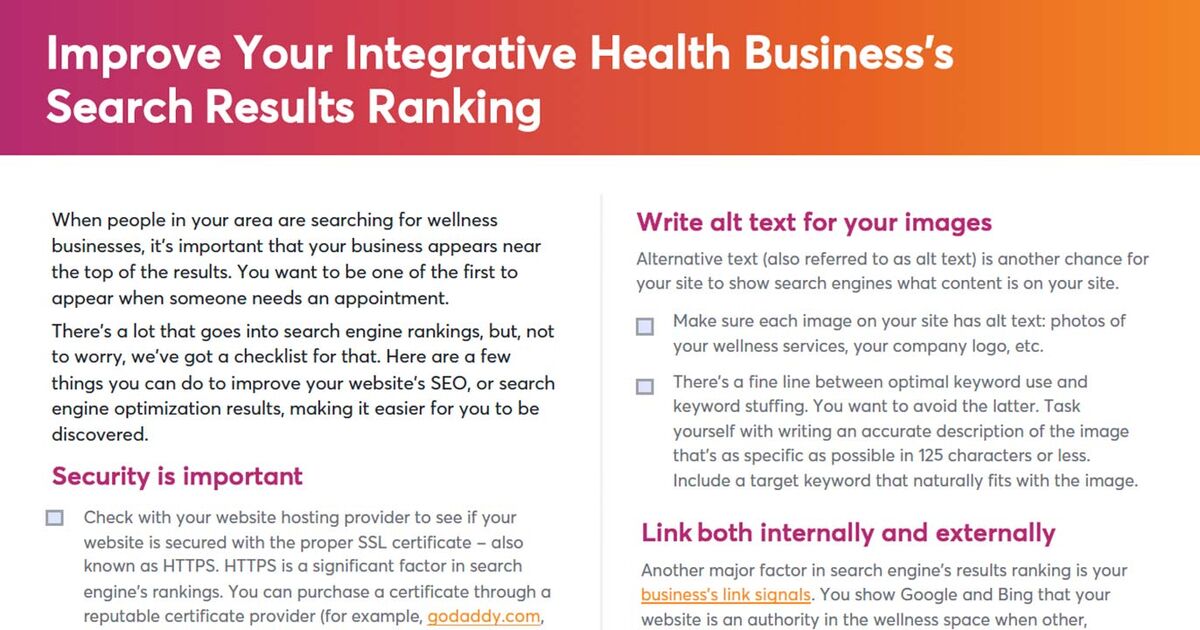 Improve Your Integrative Health Business’s Search Results Ranking ...